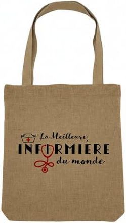 Fabulous Sac Shopping Tote Bag Aspect Lin - La Meilleure Infirmi&egrave;re du Monde Soin Hopital Docteur Medecine - Sac de Courses Toile Epaisse 360g Beige Naturel Ca