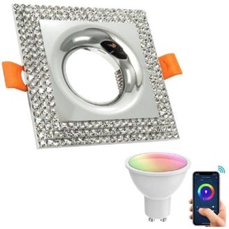 Trade Shop Faretto Smart Incasso Quadrato Brillantini Led 5w Gu10 Rgb Wifi Alexa Google Home Argent