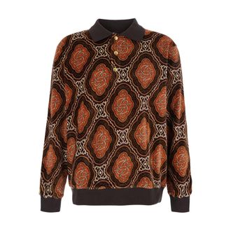 Dr&ocirc;le de Monsieur Homme, Tops, Multicolore, Taille: L Pull Polo en Velours Marron avec M&eacute;daillon