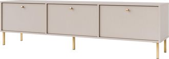 Konsimo TV-Schrank Floren Lowboard, TV-Board, Fernsehtisch, hergestellt in der EU Elegant, mit Goldelementen, Holzstruktur, 3 Klappen, Breite 180 cm (gerade F