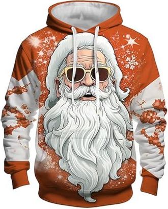 Generic Sweat à capuche Père Noël pour homme - Pull de Noël amusant et amusant - Pull à capuche décontracté pour Noël - Manches longues, A01-Orange, XL