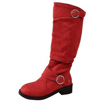 Generic Bottes larges en daim synth&eacute;tique pour femme - Style d&eacute;contract&eacute; - Bout rond - Talon bas et &eacute;pais - Polyvalentes et confortables - &Agrave; enfiler - Pour f&ecirc;