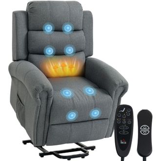 HOMCOM Fauteuil releveur &eacute;lectrique - HOMCOM - massage et chauffage, dossier inclinable, ports USB - tissu en lin - 87x87,5x108cm - gris