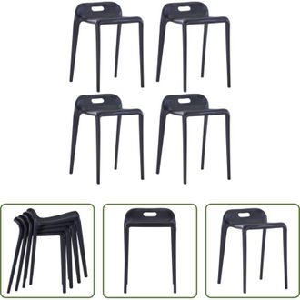 vidaXL vidaXL Tabouret de cuisine - Tabourets empilables lot de 4 noir plastique