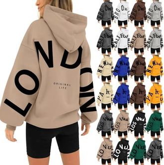 Generic HUIFUAO London Sweats &agrave; capuche surdimensionn&eacute;s pour femmes Grande taille Pull &agrave; capuche &agrave; manches longues avec poche, A05 Jaune, M