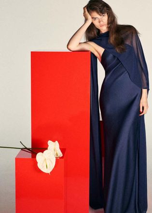 Mango Robe satin&eacute;e emmanchures am&eacute;ricaines bleu nuit - Femme - XL - MANGO