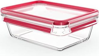 Emsa Clip & Close Glas Frischhaltedose, rechteckig, 1,3 L, 100 Prozent dicht, rutschfestes Stapeln, Glasbehälter spülmaschinen-, gefrier-, backofen-, mikro