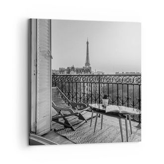 Arttor Wandbilder Dekoration Wohnzimmer Schwarzweiß Paris Balkon Bilder auf Leinwand 50x50cm Leinwandbild Schlafzimmer Küche Deko Wand Kunstdruck Art Klein W