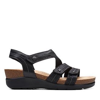 Clarks Womens Calenne Clara Wedge Sandal, Black Combi, 9.5