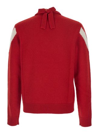 Valentino Mens Red V Neck Sweater With Rear Bow Wool Tops Top