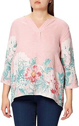 Bonateks Tunesisches Kragenoberteil Mit Blumendrucken Und Langen Aufsteckbaren Ärmeln, 100% Leinen, De-Grösse:40, Us-Grösse:XL, Oberteile, Satin - Hergestellt 