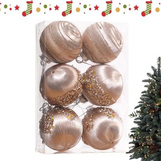 Generic Bruchsichere Weihnachtskugelornamente | Bruchsichere Weihnachtskugeln Ornamente Samt Set - 6er Set Samt Weihnachtsbaumkugeln mit Metallkordel f&uuml;r Heim