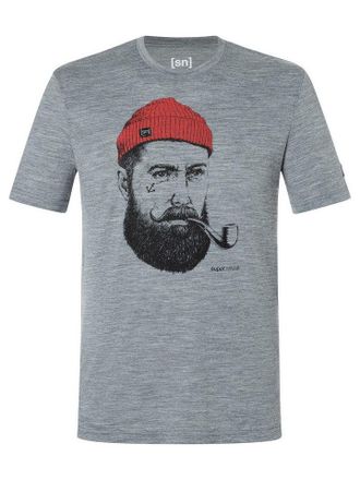 super.natural Print-Shirt f&uuml;r Herren, kurzam aus Merino M SN SAILOR TEE mit coolem Strand Motiv