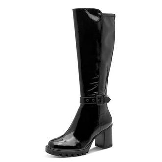 Tamaris Bottines &agrave; talons longs pour femme - 1-25536-45 - Noir - Brevet - Taille 39 EU, Imprim&eacute; noir, 39 EU