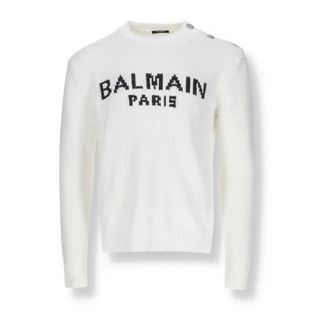 Balmain Cotton Logo Sweater - - Knitwear - Herren - Wei&szlig; - L