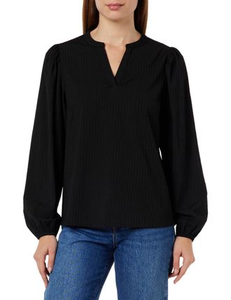 Kaffe Damen Damenbluse, lang, lockere Passform, V-Ausschnitt, gestreift, lässig Bluse, Black Deep, 36