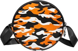 Generic Circle Sac &agrave; bandouli&egrave;re pour femme, petit sac &agrave; bandouli&egrave;re orange camouflage, sac &agrave; dos avec fermeture &eacute;clair, bretelles r&eacute;glables, sac &agrave; main rond 