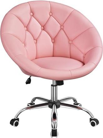 Yaheetech Schreibtischstuhl Schminktisch Stuhl, Homeoffice Stuhl, Bürostuhl, höhenverstellbar Bürosessel mit Getuftetem Sitz, Runder Drehstuhl mit Rollen, Arbei