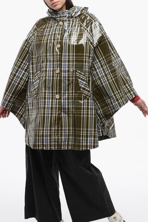 Woolrich Nylon Cape HAWTHORN with Plaid Check Pattern and Hood Woolrich