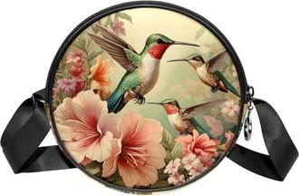 Generic Sac &agrave; bandouli&egrave;re rond pour femme, motif colibri avec fermeture &eacute;clair et bretelles r&eacute;glables