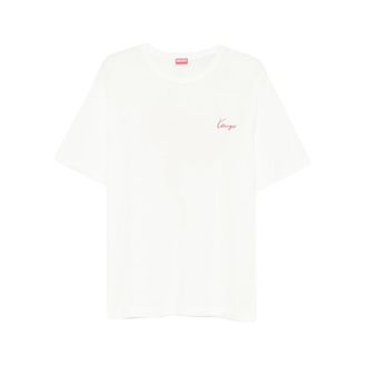 Kenzo Homme, Tops, Blanc, Taille: 2XL Archive Rose Embroidered Outlined T-shirt
