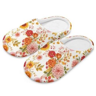 Coloranimal Pantoufles dint&eacute;rieur r&eacute;utilisables en coton pour femme - Pour chambre dinvit&eacute;s - Chaussures dint&eacute;rieur tendance &agrave; bout ferm&eacute;, Chrysanth&egrave;me Rose Tourn