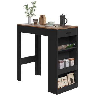 Woltu Table de Bar, Table Haute Cuisine Bois dIng&eacute;nierie, 1 Tiroir et 3 Compartiments Ouverts Rangement Lat&eacute;ral, 100x50x100 cm, Ch&ecirc;ne Clair + Blanc