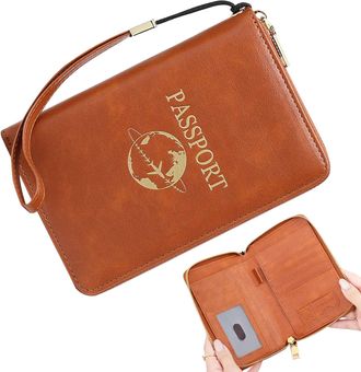 Generic Reisepasshülle - PU-blockierender Reise-Organizer, Reisepass-Etui, PU-Mehrfach-Organizer mit Reißverschluss für Bordkarte, Ticket, Bargeld, Karten, fü