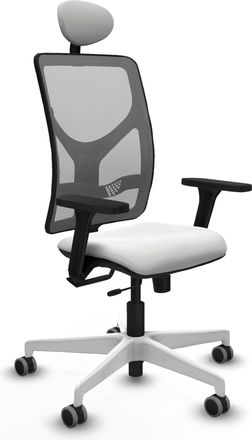 Piqueras y Crespo Stuhl mit 3D-Armlehnen, h&ouml;henverstellbarer Lendenwirbelst&uuml;tze und festem Kopfteil, ausgestattet mit Syncro/Traslack und Schneideschaum, Grau/Wei&szlig;