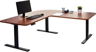 Mendler Eck-Schreibtisch HWC-D40, Computertisch elektrisch h&ouml;henverstellbar 178x178cm 84kg MVG - Natur, schwarz