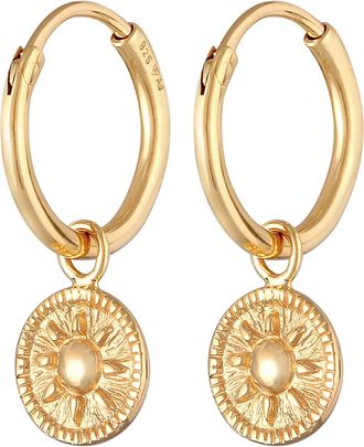 Elli Ohrringe Damen Creolen Coin Sonne Rund in 925 Sterling Silber Vergoldet