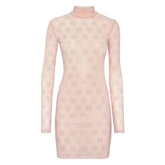 Philipp Plein Shirt Dress Monogram Strass - - Dresses - Damen - Rosa - M