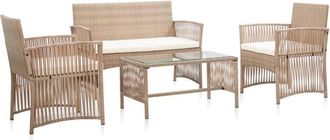 Les Tendances Salon de jardin 4 pcs avec coussins R&eacute;sine tress&eacute;e Beige