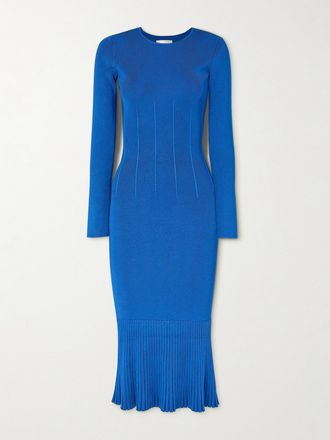 Galvan Atalanta Midikleid Aus Rippstrick Mit Falten - Blau