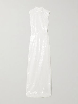 Rotate Maxikleid Aus Recyceltem Satin Mit Pailletten - Wei&szlig;