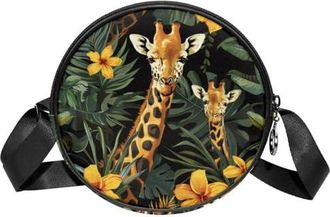 Generic Petit sac &agrave; bandouli&egrave;re rond pour femme, girafes avec fermeture &eacute;clair, bretelles r&eacute;glables, sac &agrave; main rond d&eacute;contract&eacute; pour femmes et filles