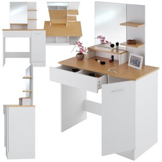 TecTake Schminktisch mit Spiegel, Frisiertisch mit 3 Ablagen & Seitenfach mit T&uuml;r, Kosmetiktisch, Schminktisch mit Schubladen, Ideal f&uuml;r Wohnzimmer, Schlafzim