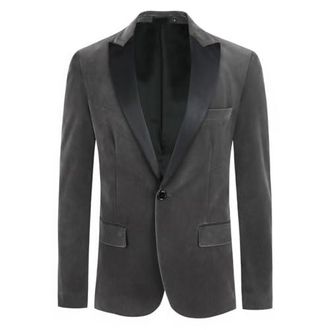 AlltheMen Veste Homme Slim Fit Blazer en Velours Tuxedo de Mariage avec Un Bouton Gris Large