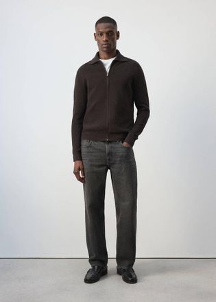 Mango Cardigan 100 % coton zipp&eacute; chocolat - Homme - XXL - MANGO MAN