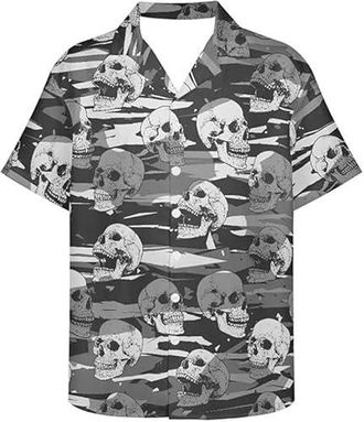 Keephen TangoDS Squelette Camouflage Chasse Impression 3D Chemise Hawaiienne pour Femmes Hommes Col &agrave; Revers Manches Courtes Chemises &agrave; Boutons F&ecirc;te Chemises 