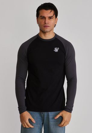 Siksilk Herren Schwarz, Grau LS Muscle Fit T-Shirt XXL