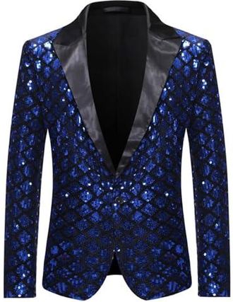 Generico Veste de loisirs pour homme semi-souple &eacute;l&eacute;gante avec ornements &agrave; paillettes pour un style nocturne &eacute;l&eacute;gant Costume de carnaval, bleu, XXL