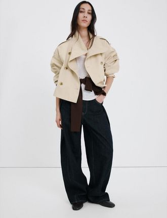 Mango Trench crop double boutonnage beige - Femme - XXS - MANGO