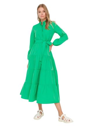 Trendyol Damen Trendyol Woman Design Maxi A-line Crew Neck Woven Dress, Grün, 36 EU