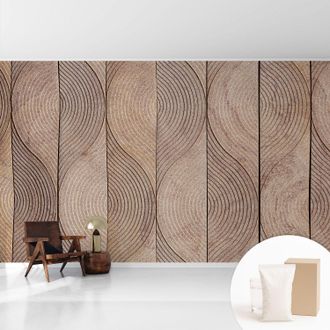 Tulup Tapete Vliestapete Mit Kleber - Trendige Wanddeko - Elegant Fototapete F&uuml;r Wohnzimmer - Schlafzimmer Holzwellen 416x254 Cm
