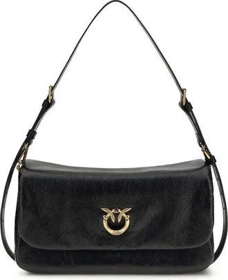 Pinko Schwarze Kalbsleder Bos Taurus Schultertasche