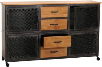 Hhg Neuwertig] Sideboard HHG 480, Kommode, Rollen 4 Schubladen, 3D-Struktur Industrial Retro Metall Holz 90x150x40cm schwarz, natur