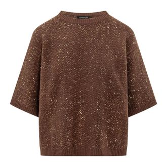 Fabiana Filippi Femme, Pulls, Brun, Taille: 38 FR Pull &agrave; col rond manches courtes