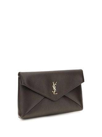 Saint Laurent Womens Ysl Busta Pouch W_haka Moira L Chocolat Noir Lamb Ovis Aries Wallet