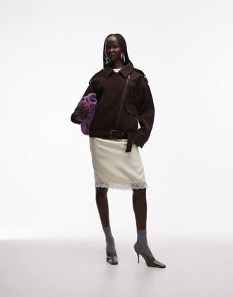 Asos Blouson style motard oversize en imitation cuir - Chocolat-Brown